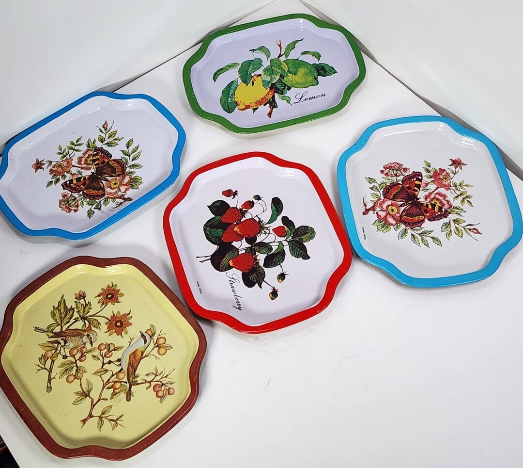 Lot of 5 Vintage Metal Floral Trays - Etsy