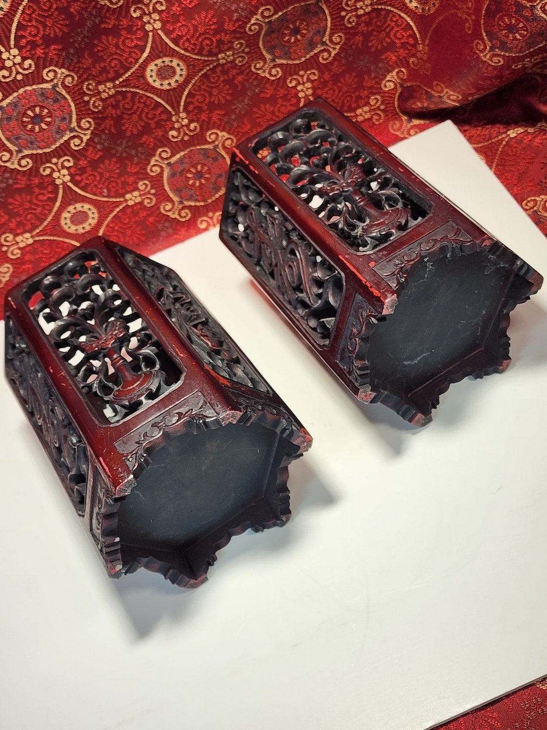 2 Vintage Hand Carved Candle Screens - Etsy