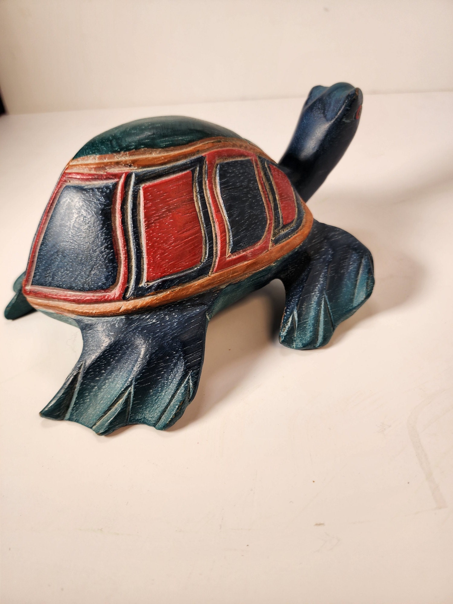 Vintage Hand Carved Colorful Sea Tortoise - Etsy