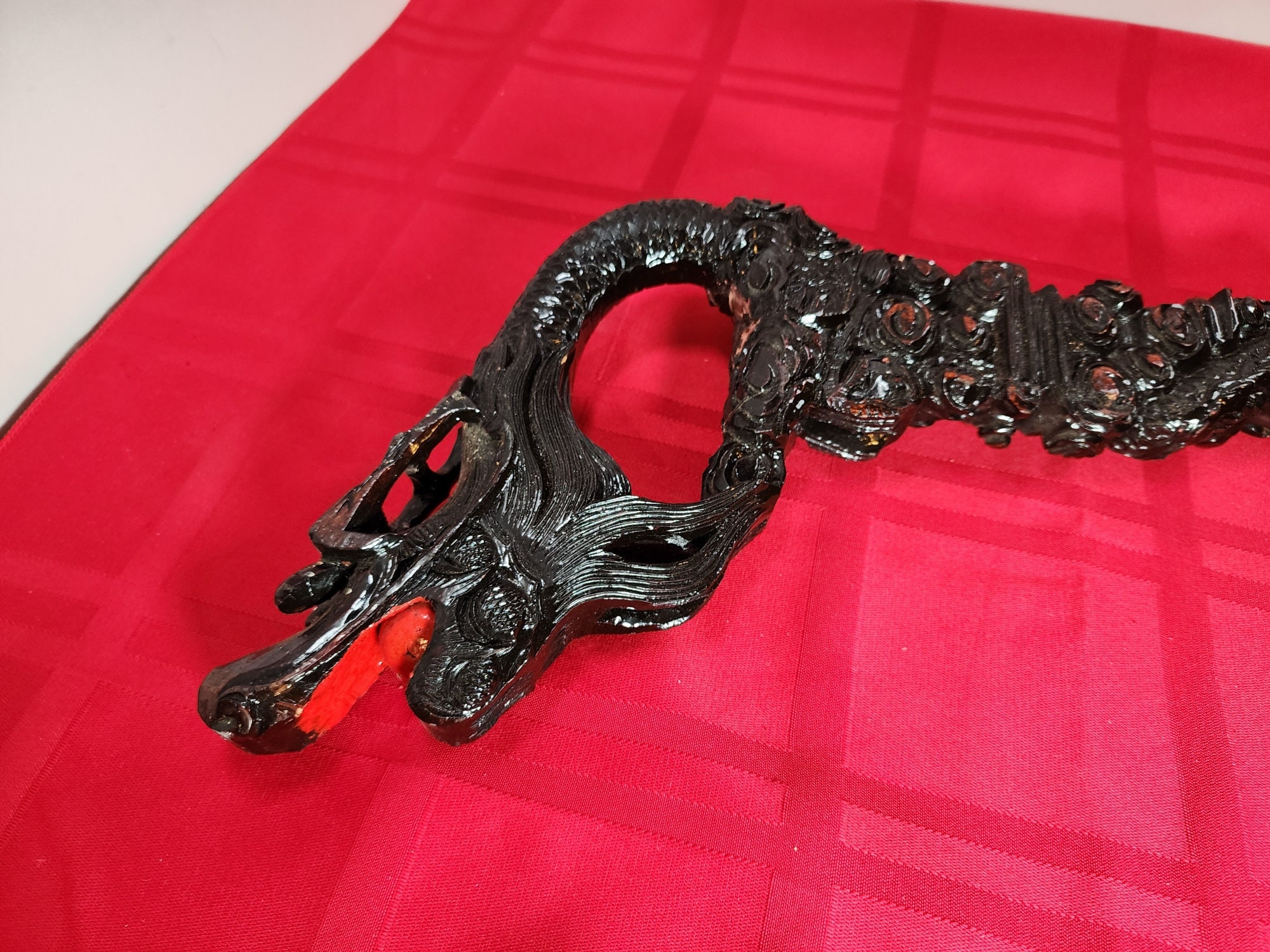 Vintage Red Lacquer Dragon Walking Cane Etsy