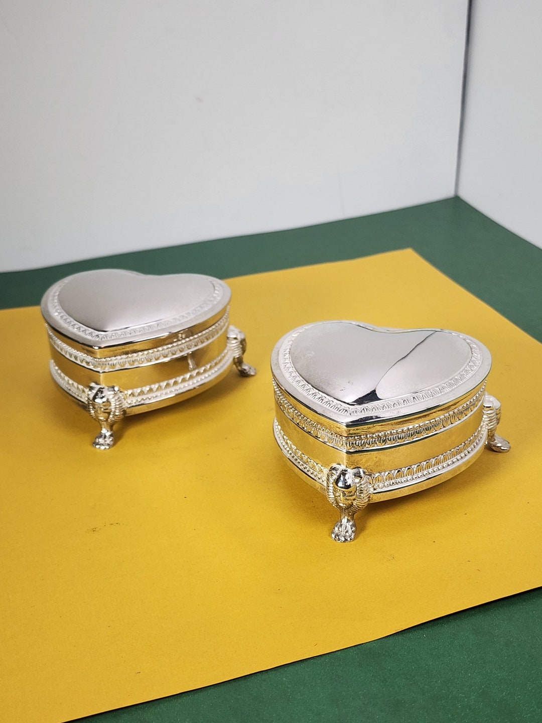Lot of 2 Vintage Silverplate Heart Jewelry Boxes - Etsy
