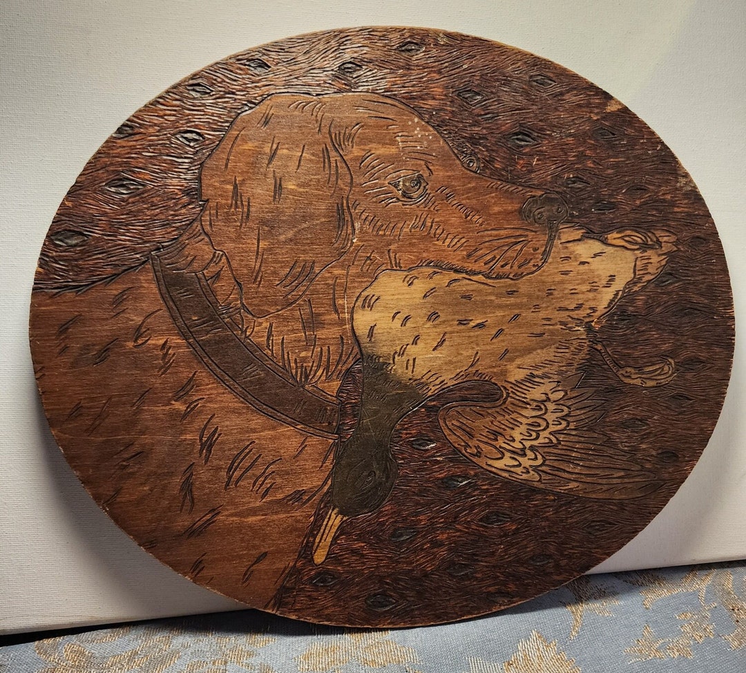 Vintage Folk Art Hunting Dog With Duck Carving - Etsy