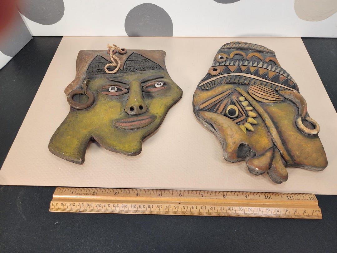2 Vintage Ceramic Abstract Aztec Masks - Etsy