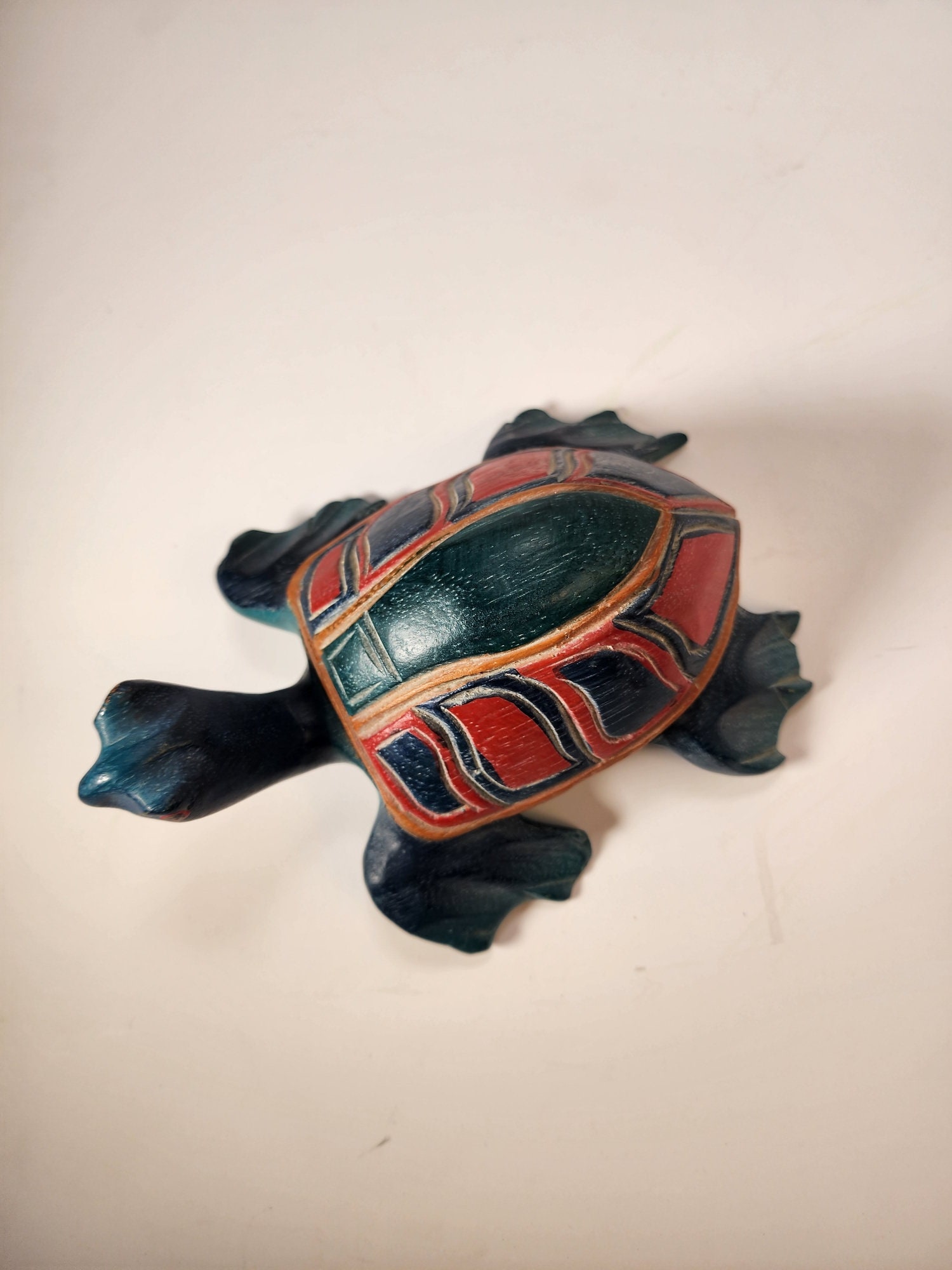 Vintage Hand Carved Colorful Sea Tortoise - Etsy