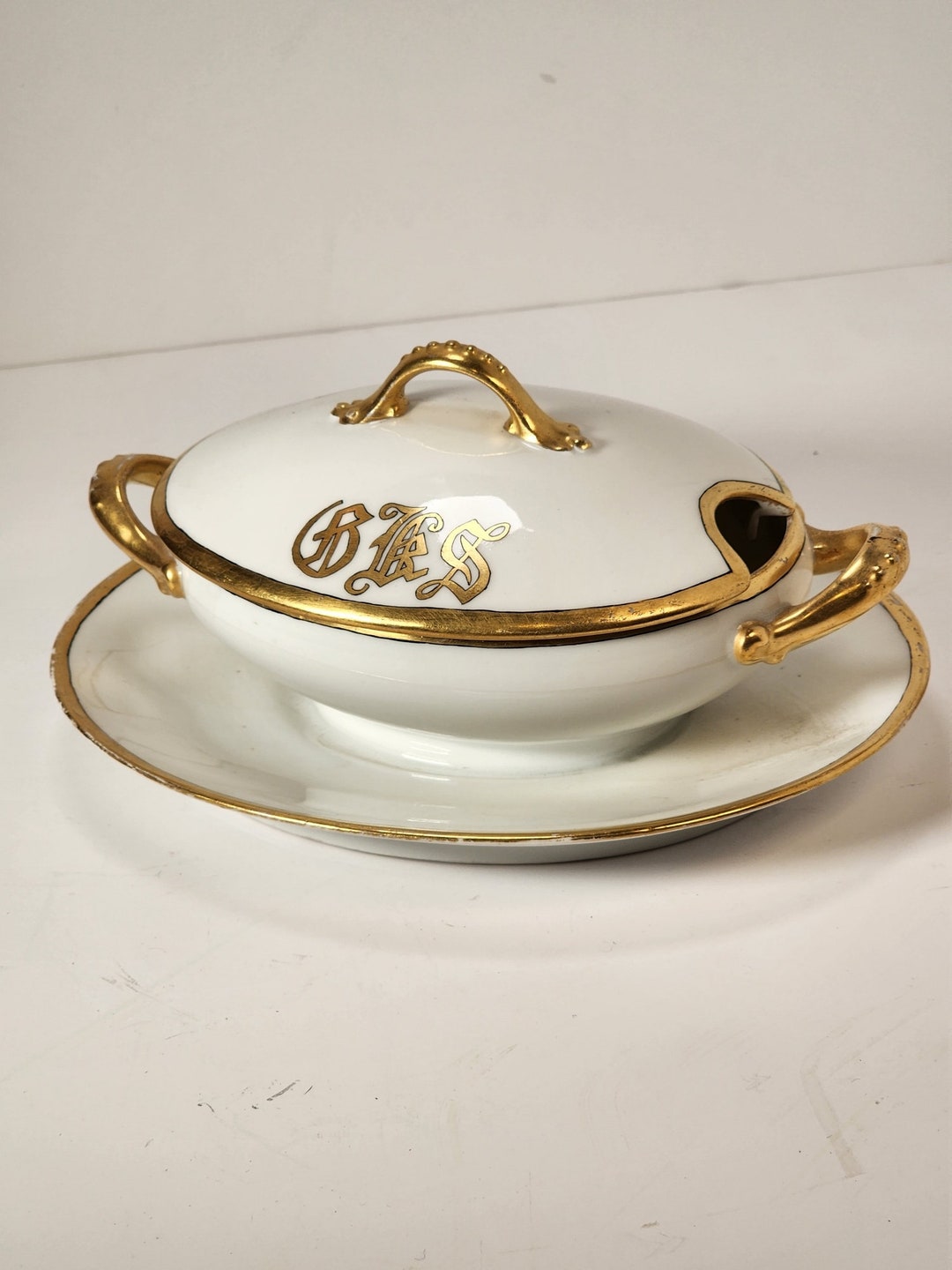 Vintage Limoges Gilt Monogram Gravy Bowl - Etsy