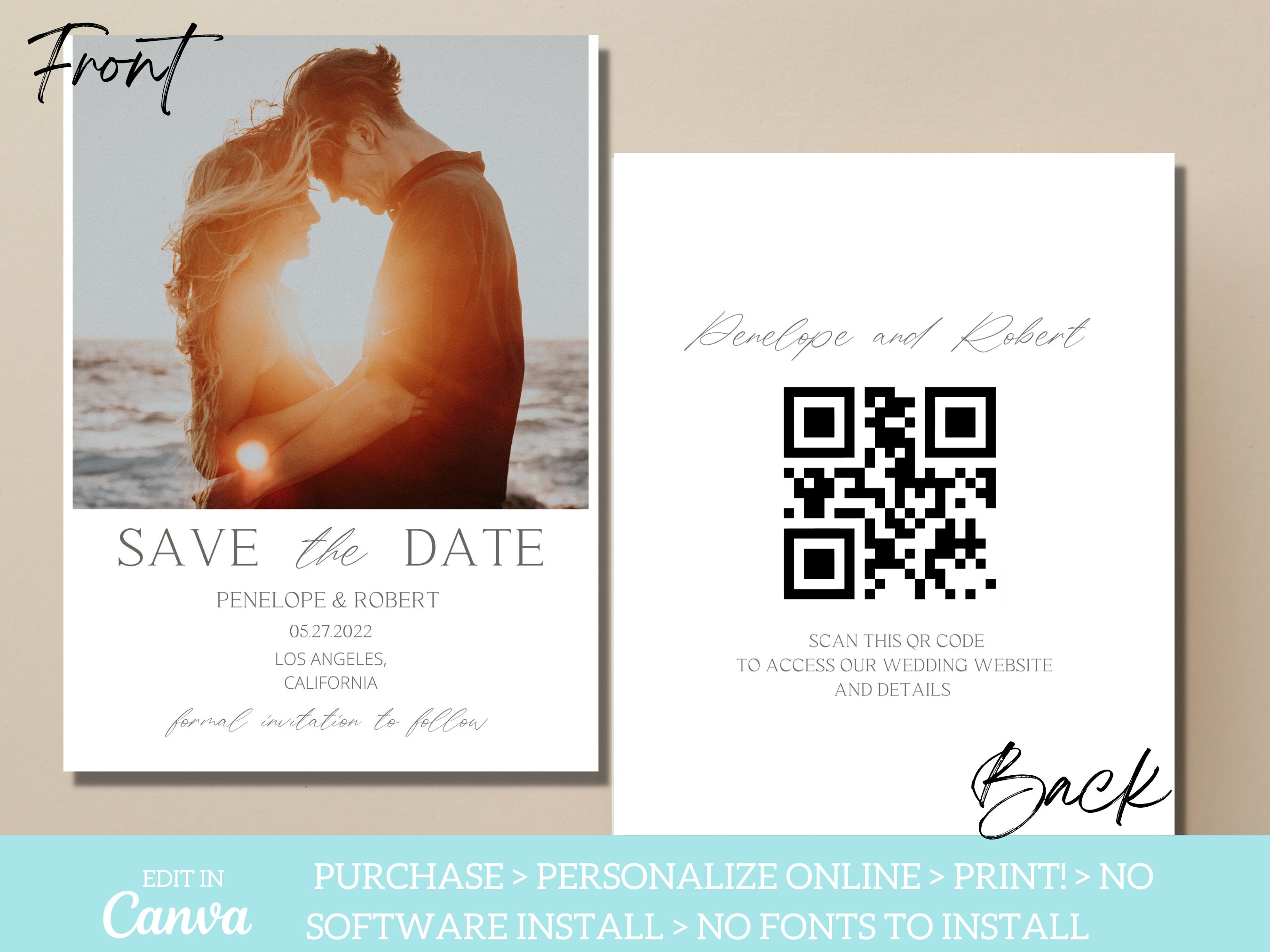 Save the Date Canva Template, QR Code, Instant Download, Modern ...