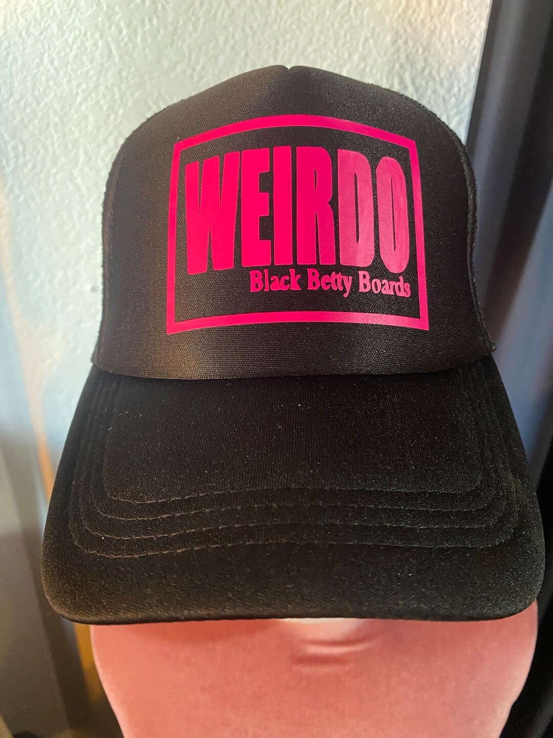Black Snapback Trucker Hat WEIRDO Hot Pink Patch - Etsy