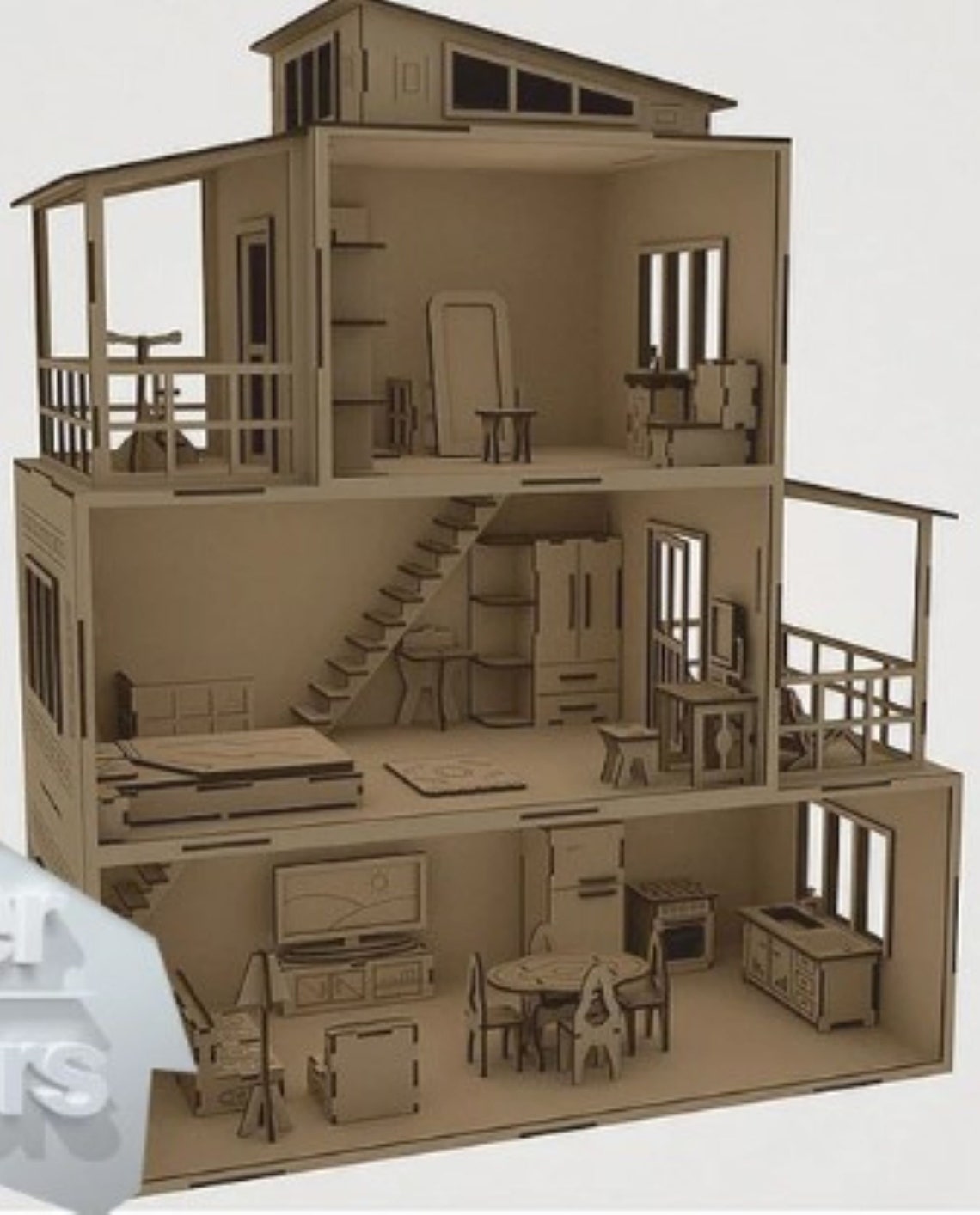 Dollhouse With Furniture. Laser-cut File Svg, Dxf, Cnc Plans ...