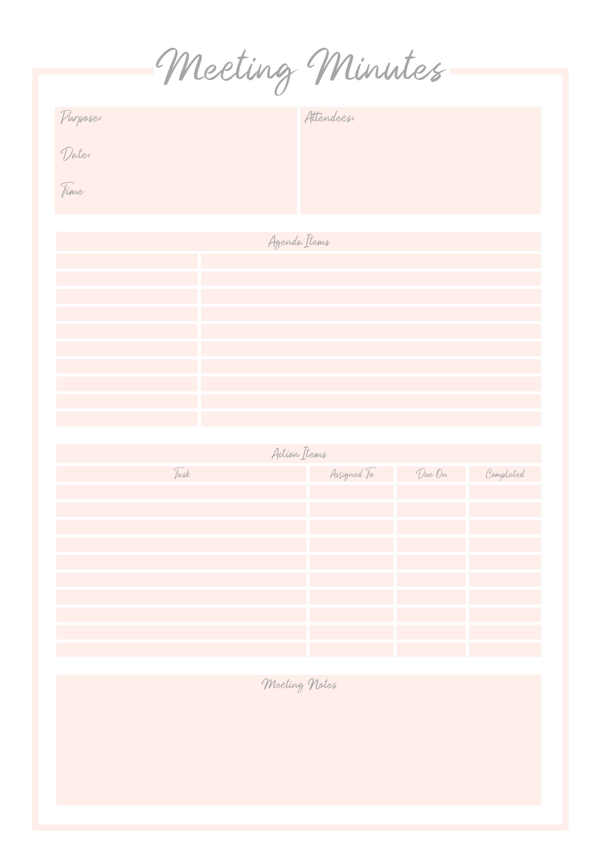 Meeting Minutes Template, A4 PDF Digital Download - Etsy