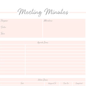 Meeting Minutes Template, A4 PDF Digital Download - Etsy