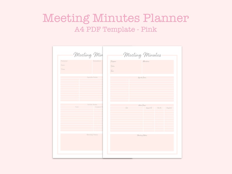 Meeting Minutes Template, A4 PDF Digital Download - Etsy