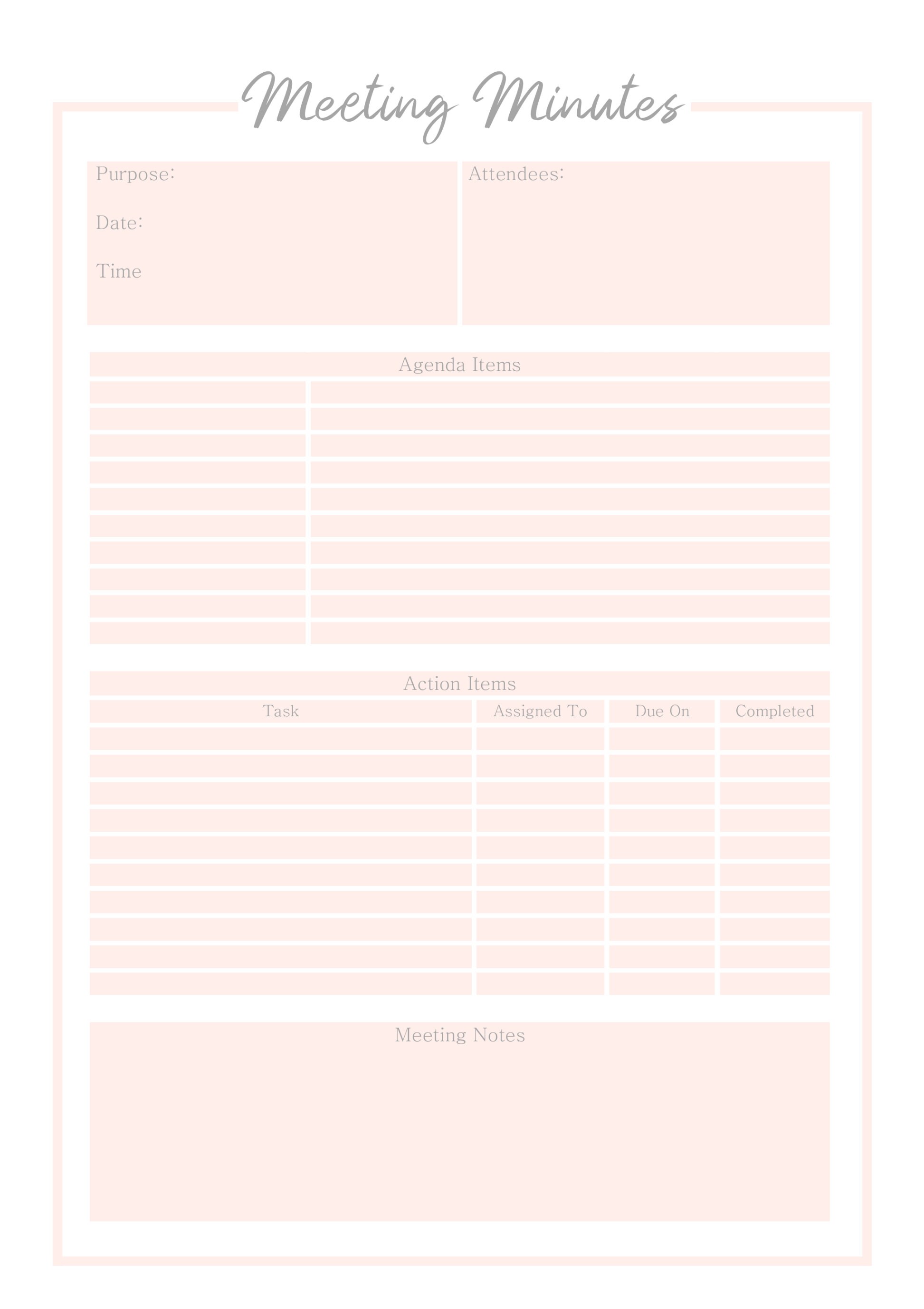Meeting Minutes Template, A4 PDF Digital Download - Etsy