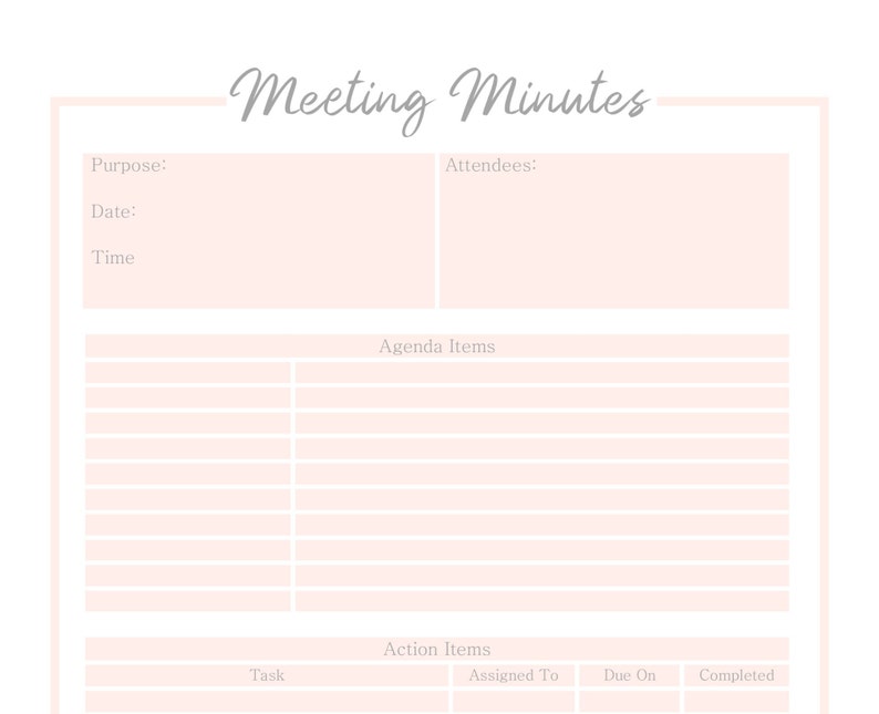 Meeting Minutes Template, A4 PDF Digital Download - Etsy
