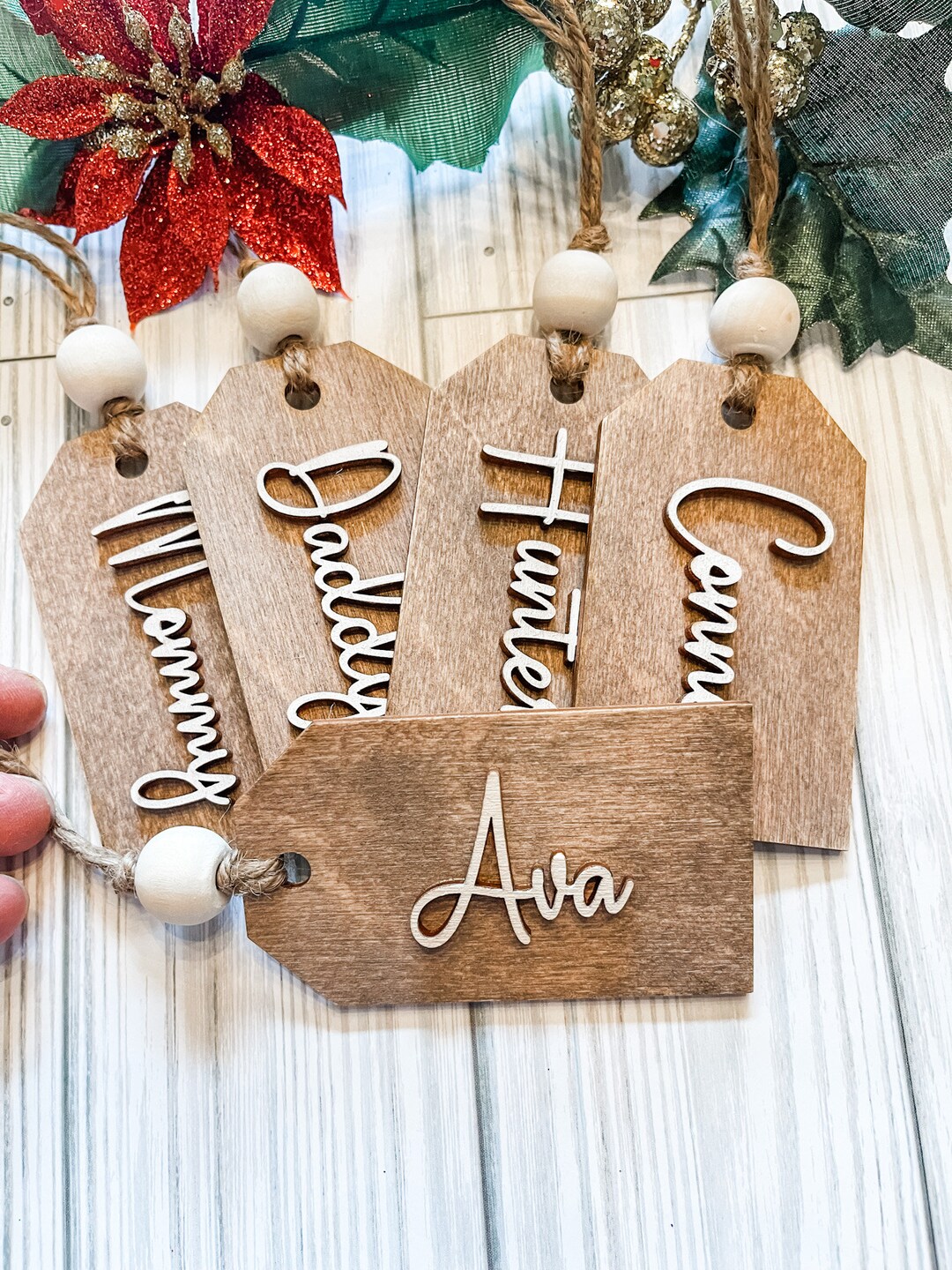 Personalized Family Christmas Stocking Tag, Wooden Name Tag for ...