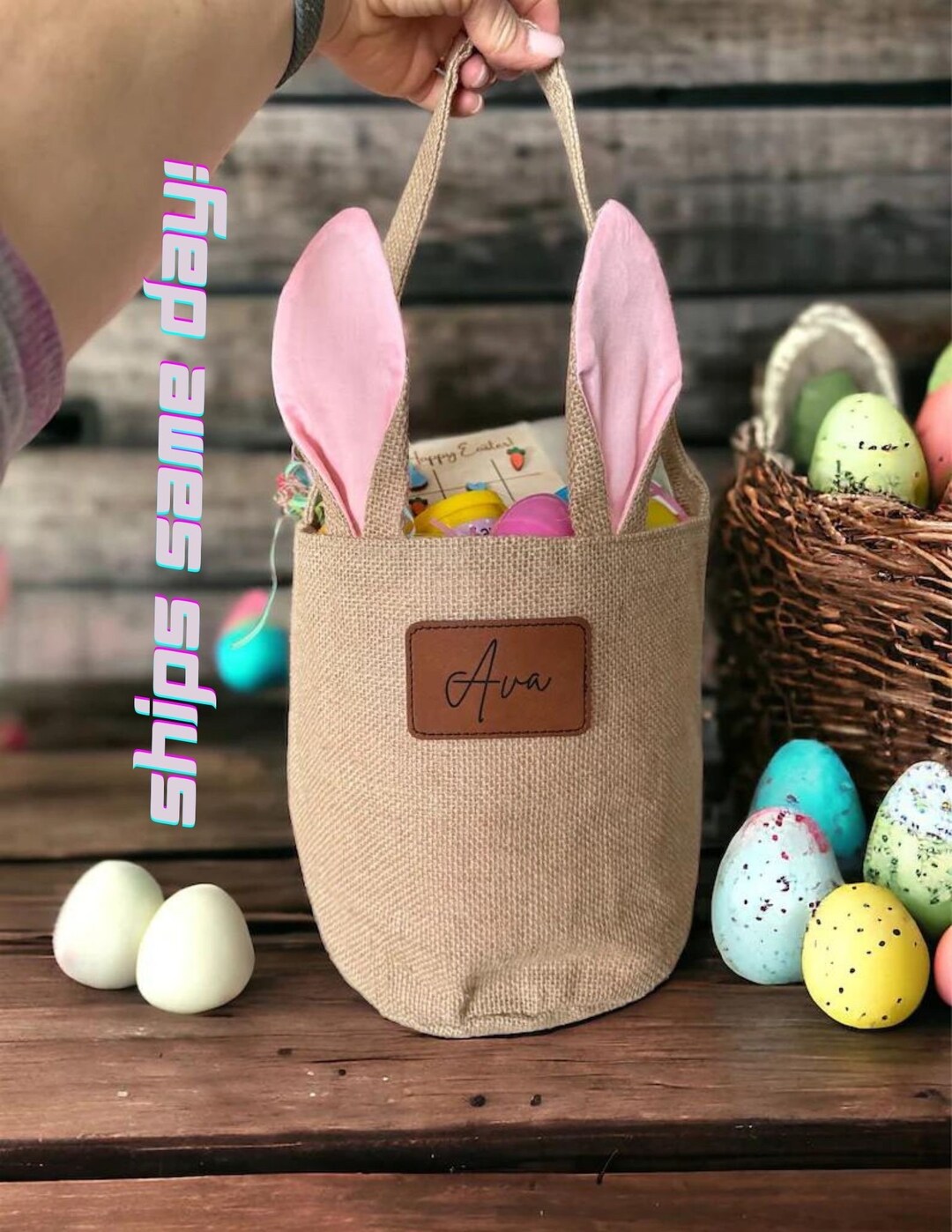 Personalized Burlap Easter Basket Custom Easter Baskets for Kids Easter ...