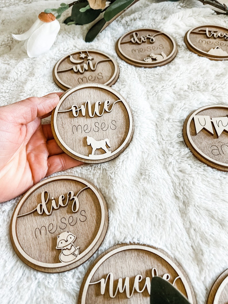 Spanish 3D Baby Monthly Milestone, Month Milestone Discs, Baby Photo ...