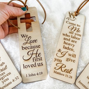Bible Verse Bookmark, Bookmark With Leather, Stocking Stuffer, Wooden ...