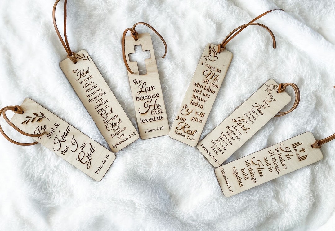 Bible Verse Bookmark, Bookmark With Leather, Stocking Stuffer, Wooden ...