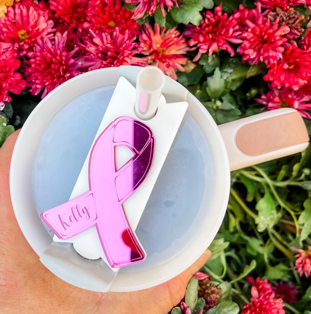 Stanley Name Tag Pink Ribbon, Breast Cancer Awareness Tumbler Topper ...