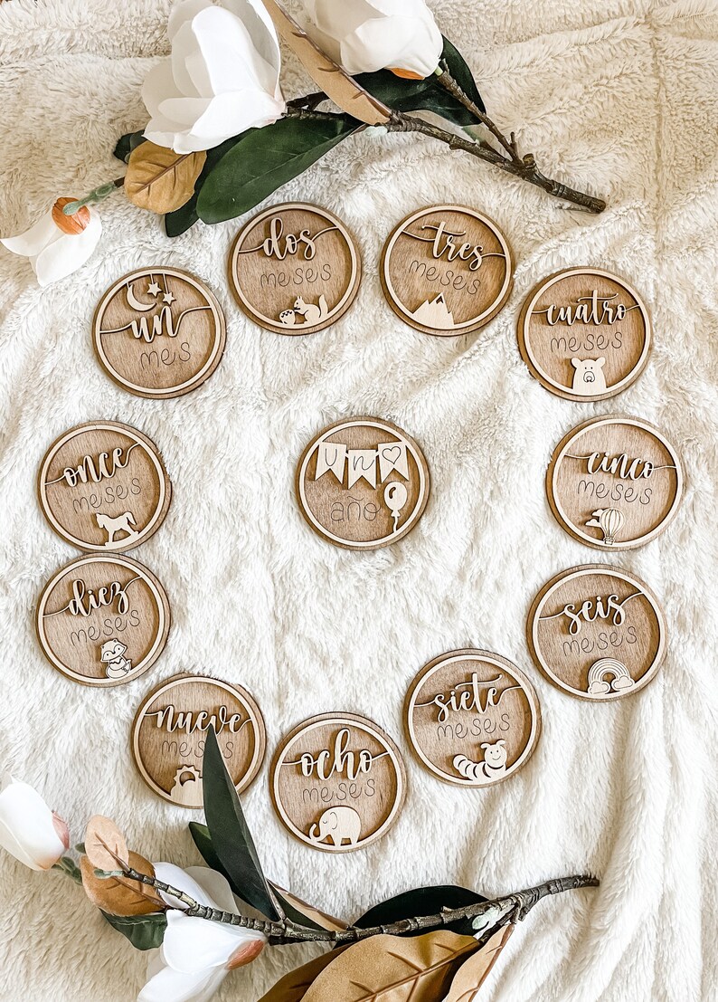 Spanish 3D Baby Monthly Milestone, Month Milestone Discs, Baby Photo ...