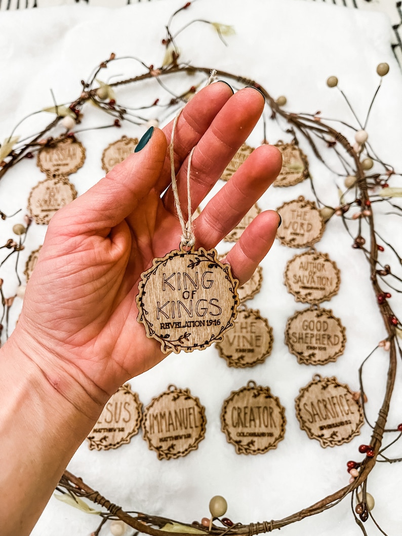 25 Names of Jesus Ornaments, Jesse Tree Ornaments, Advent Tree, Wooden ...