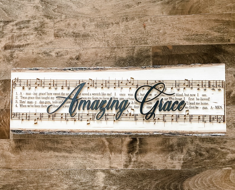 Amazing Grace Hymn Sign, Hymn Wall Art, Engraved Wooden Hymns, Live ...