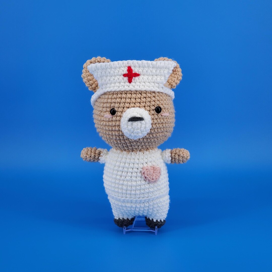 Crochet Nurse Bear Plush Stuffed Medical Bear in Scrubs and Lab Coat ...