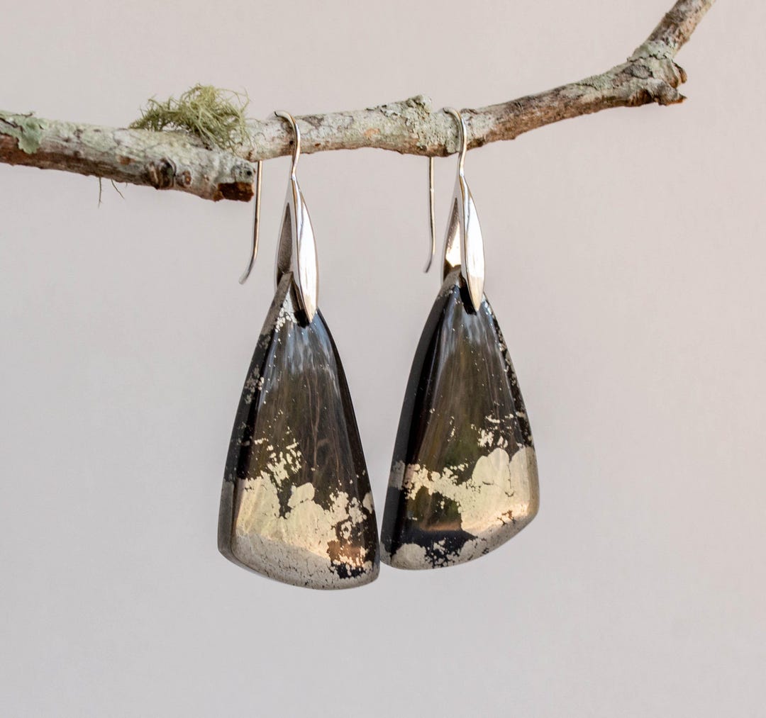 Apache Gold, Sterling Silver, Triangular Gemstone Earrings - Etsy