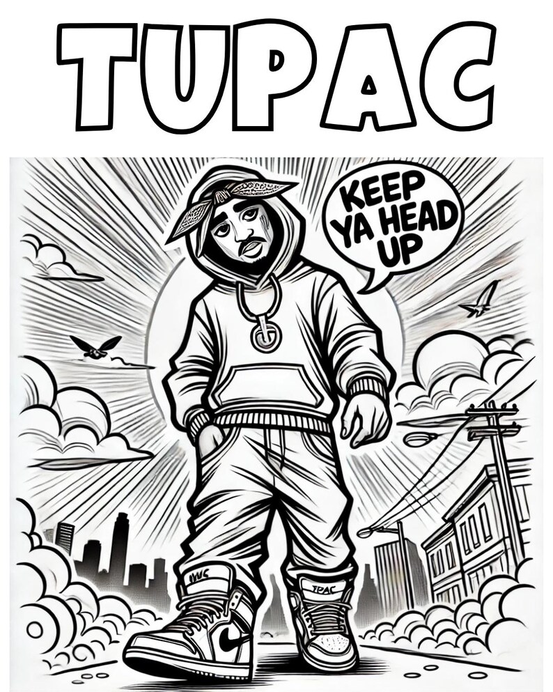 Tupac Coloring Book, 2pac Printable Hip Hop Art, Rap Legend Coloring ...