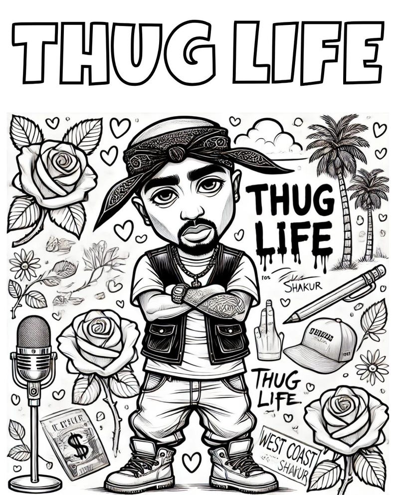 Hip Hop Coloring Book Duo Tupac and Biggie Tribute Bundle for Rap Fans ...
