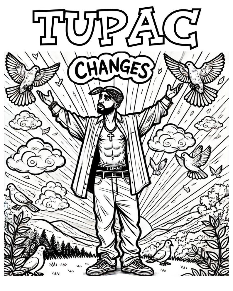 Tupac Coloring Book, 2pac Printable Hip Hop Art, Rap Legend Coloring ...
