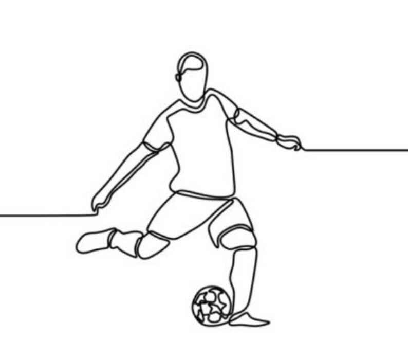 Single Continuous Line Drawing of Professional Football Kick a Ball ...