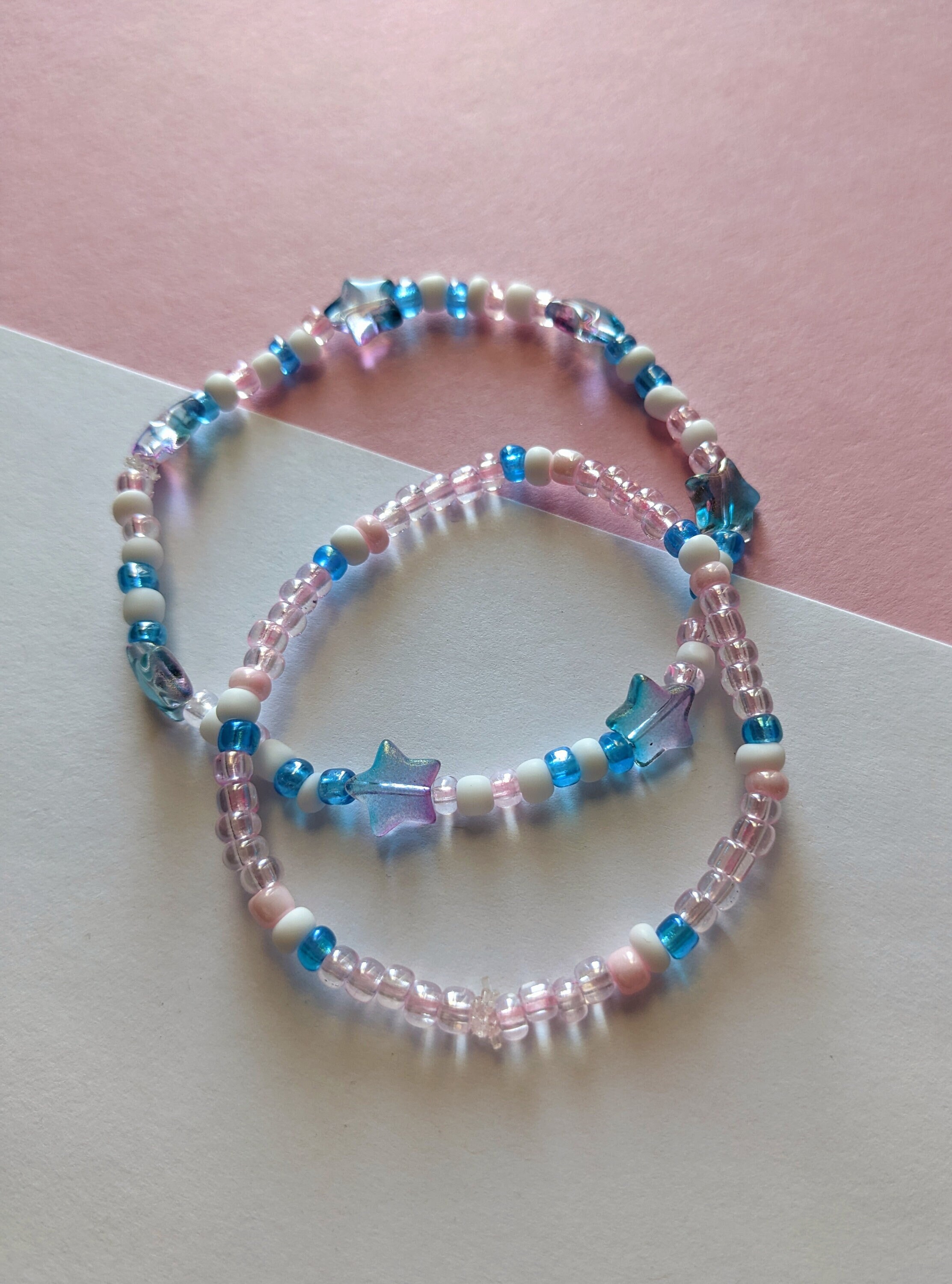 Pink and Blue Star Beaded Bracelet Set - Etsy