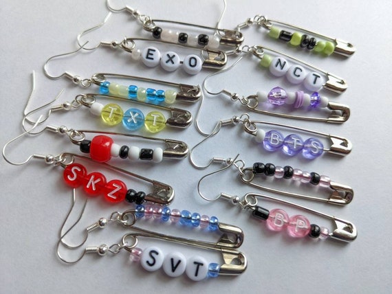 KPOP Safety Pin Earrings Bts Seventeen Blackpink Txt Exo Nct - Etsy