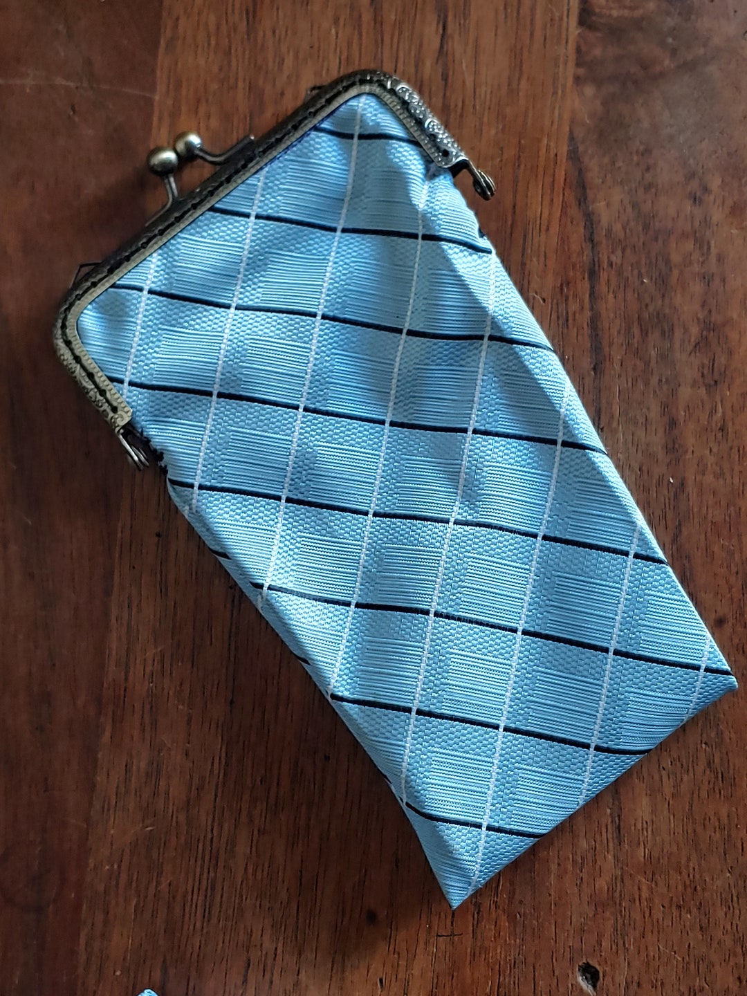 Minimalist Purse - Upcycled Blue Pattern Necktie and Gold Satin Lining ...