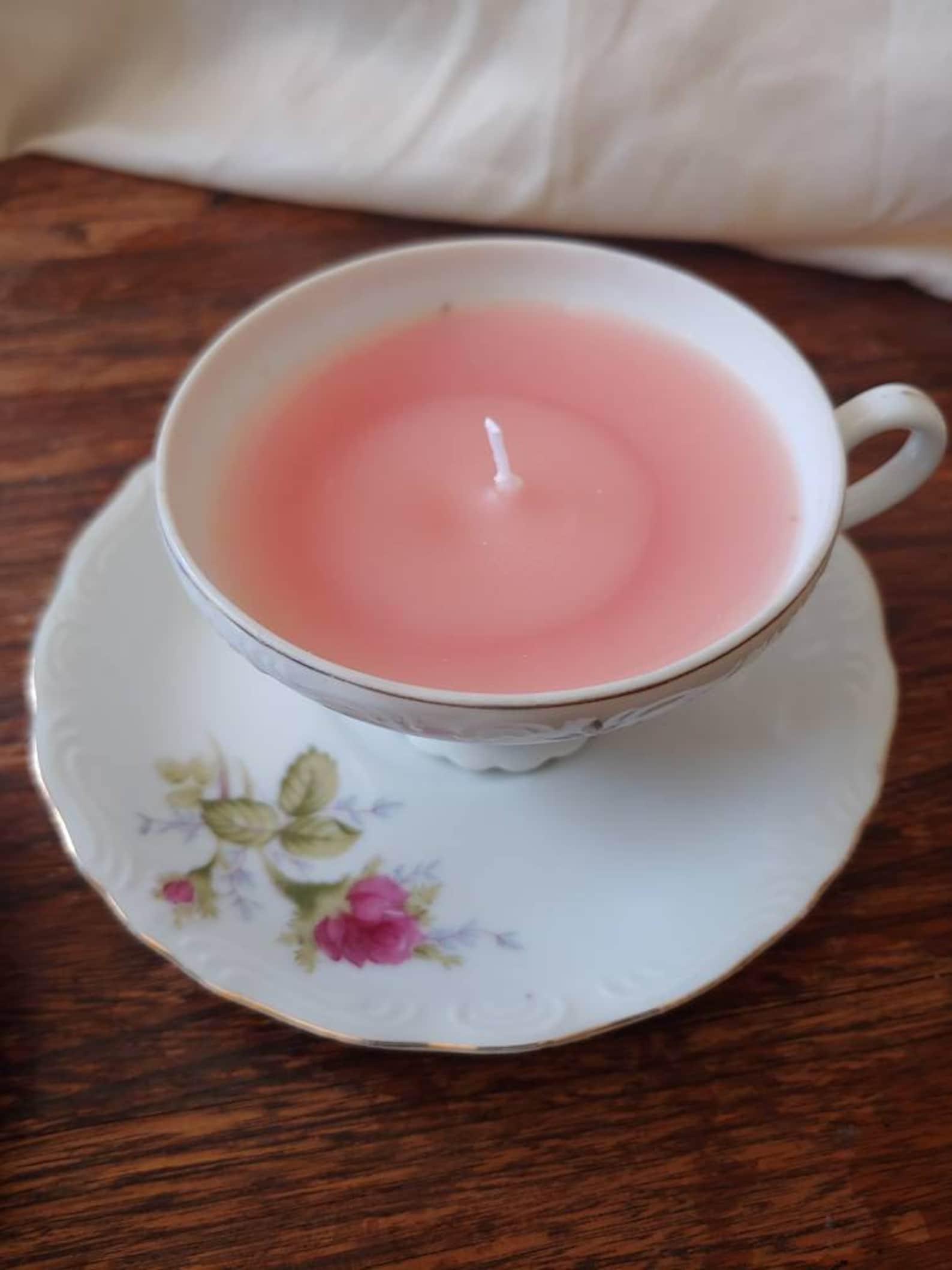 Vintage Rose Patterned Tea Cup Candles With Matching Saucer ...