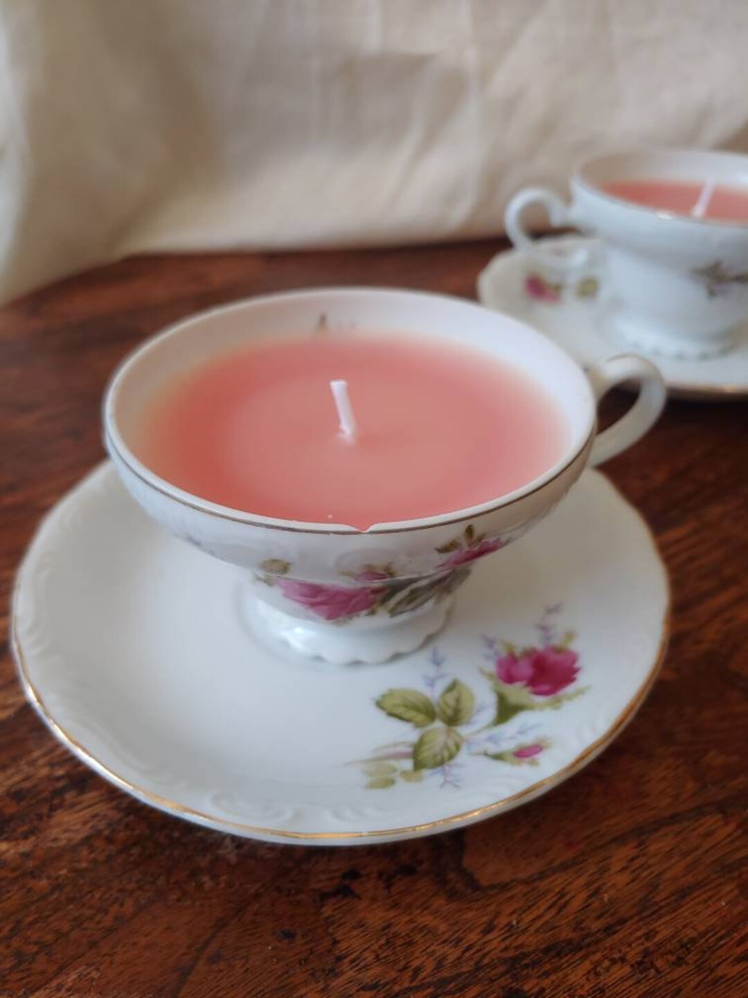 Vintage Rose Patterned Tea Cup Candles With Matching Saucer ...