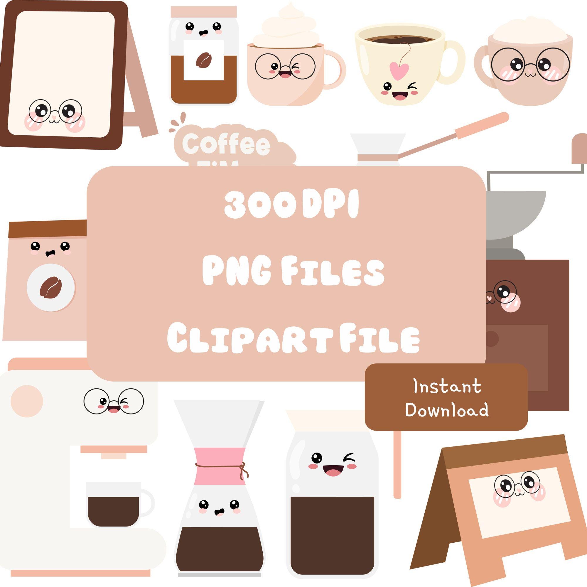 Cute Kawaii Coffee Clipart, Commercial Use, PNG, Clipart Bundle, Cute ...