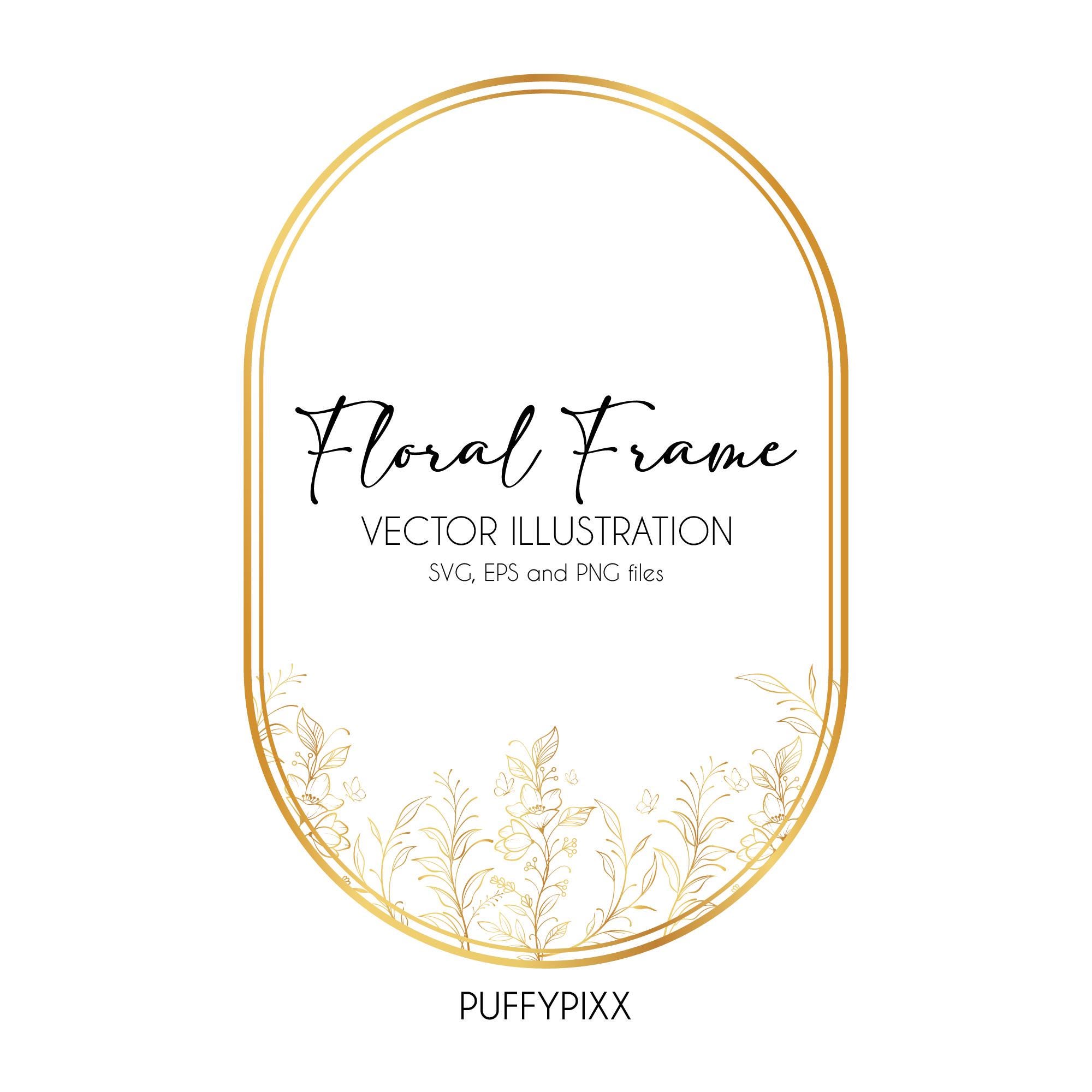 Gold Frame Floral Clipart, Gold Frames With Gold Flowers, Wedding Line ...