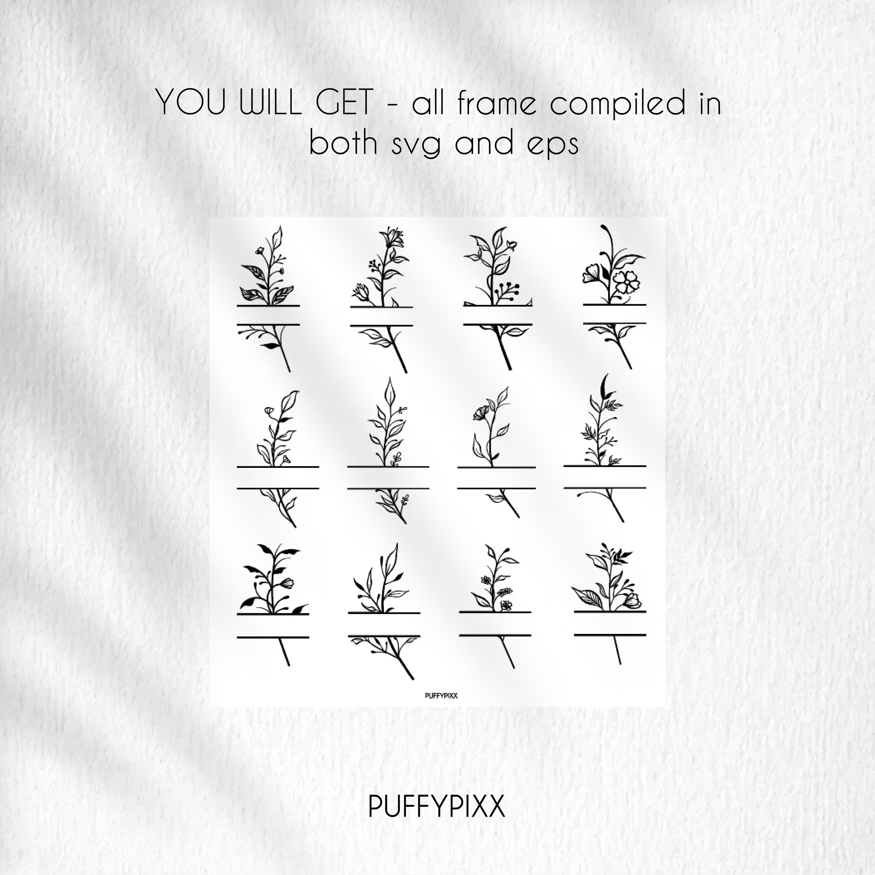 Floral Split SVG Bundle, Floral Frame Svg, Split Monogram Frame Svg ...