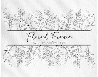 Split Floral Frame Svg, Wildflower Border Svg, Floral Monogram Border ...