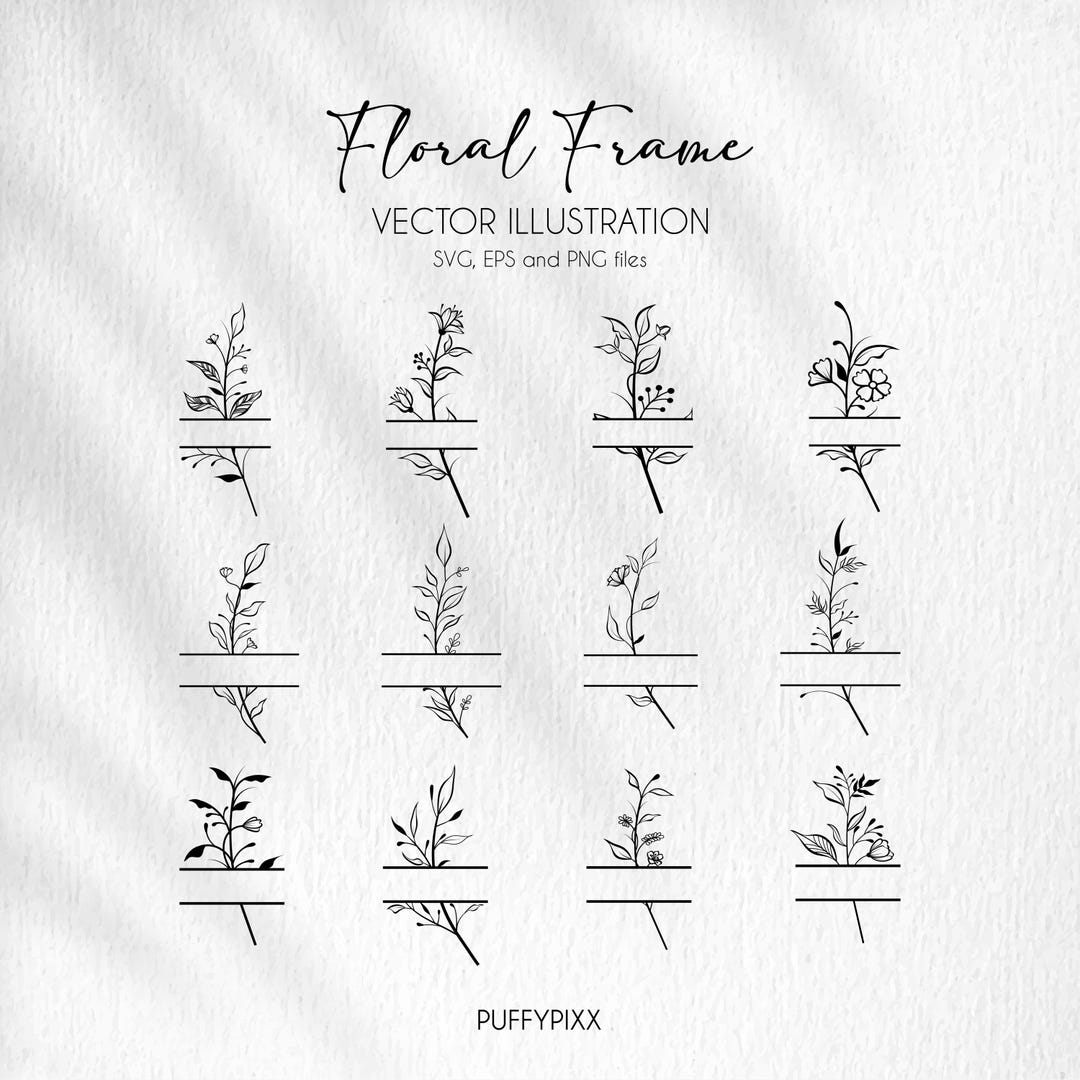 Floral Split SVG Bundle, Floral Frame Svg, Split Monogram Frame Svg ...