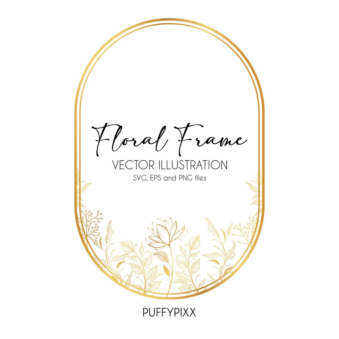 Gold Frame, Gold Gradient Frame, Gold Frame Floral Clipart, Gold Floral ...