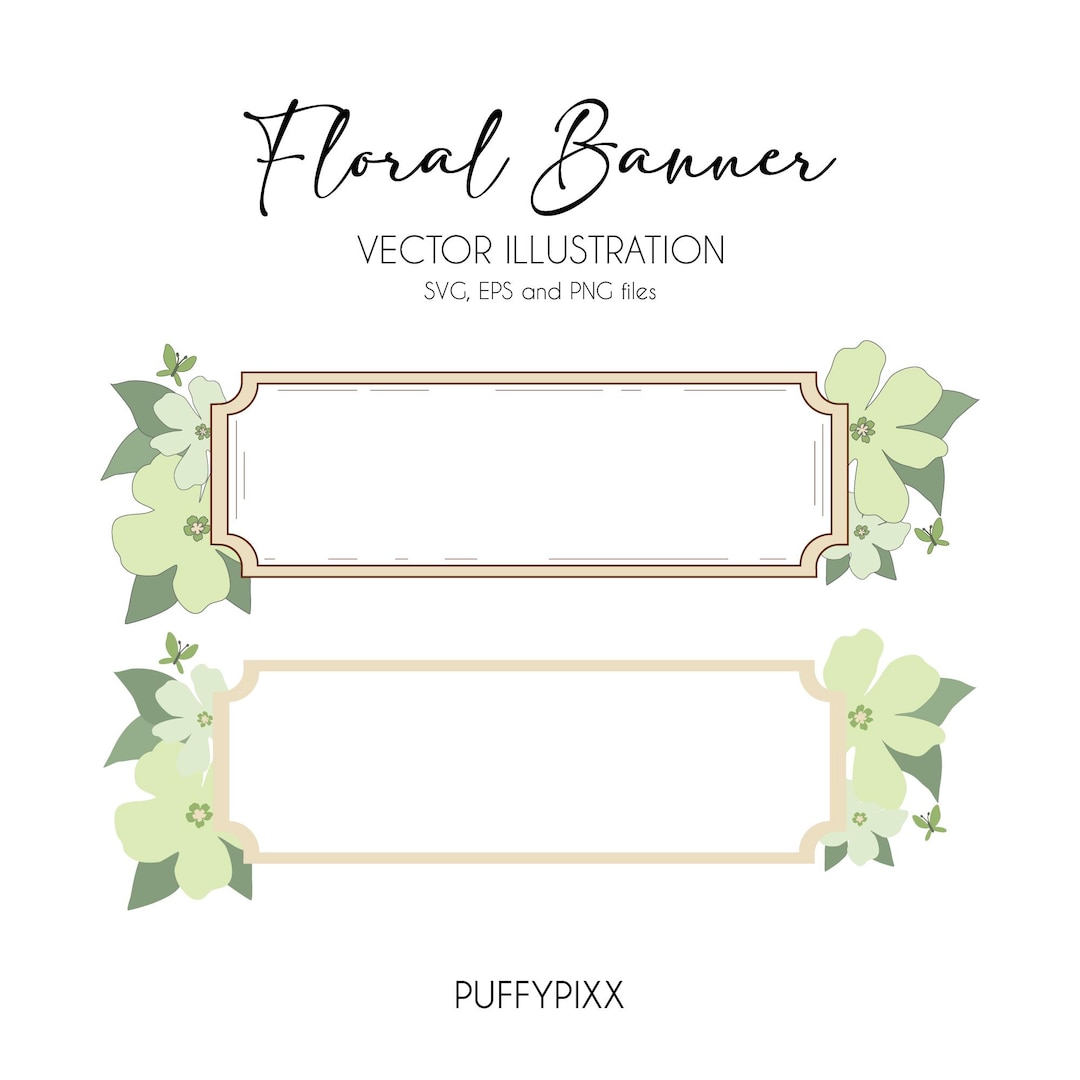 Floral Banner Clipart, Digital Hand Drawn Flower Banner PNG, Commercial ...