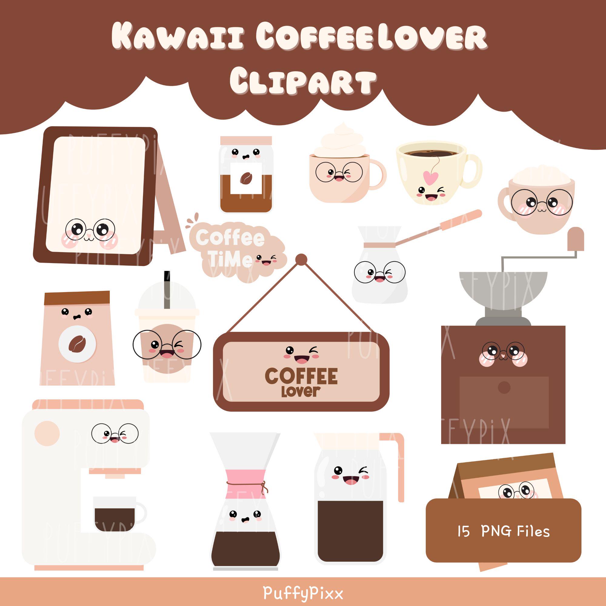 Cute Kawaii Coffee Clipart, Commercial Use, PNG, Clipart Bundle, Cute ...