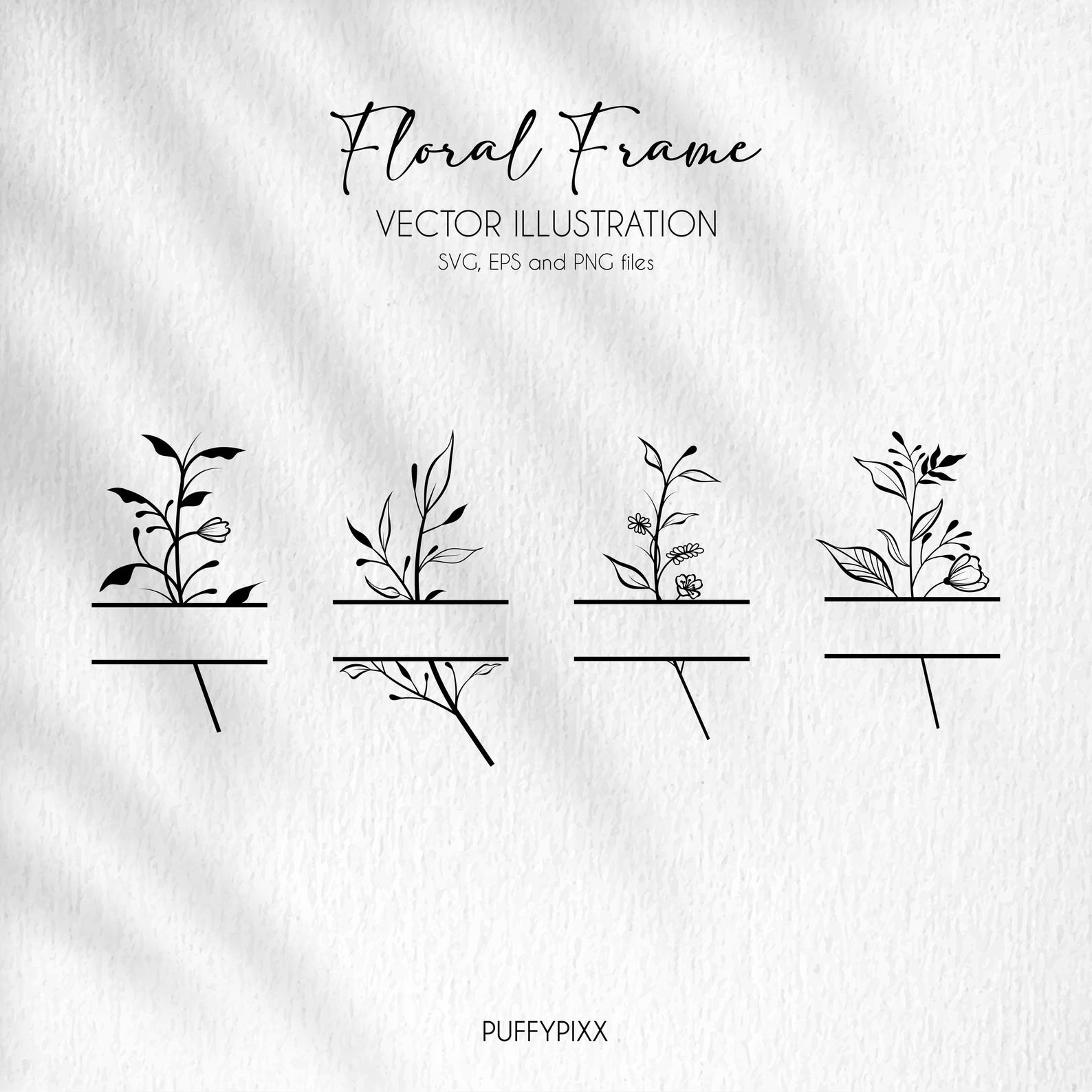 Floral Split SVG Bundle, Floral Frame Svg, Split Monogram Frame Svg ...