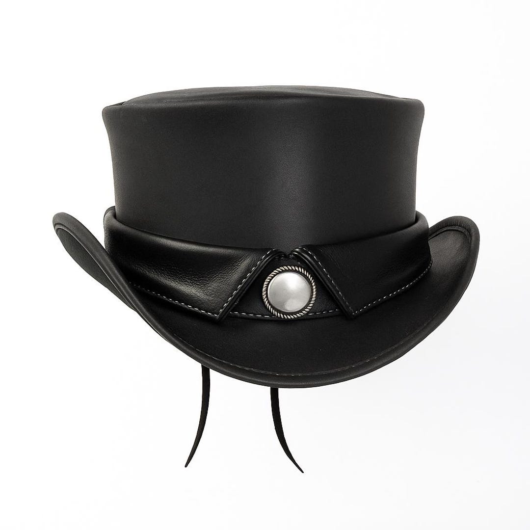 Black Leather Steampunk Top Hat Handmade Gothic Concho Badge Costume - Etsy