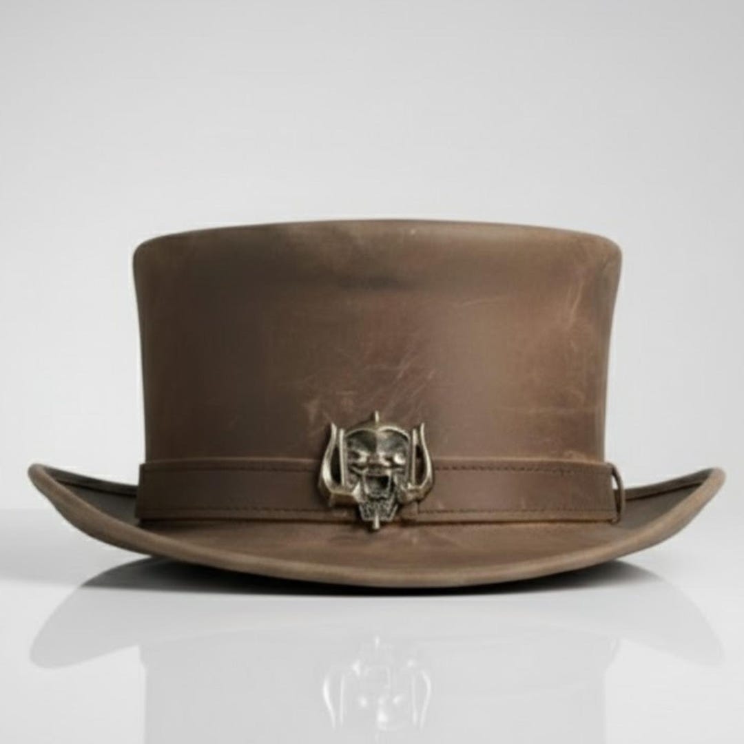 Handmade Brown Leather Top Hat Steampunk Skull Hat Distressed Gothic ...