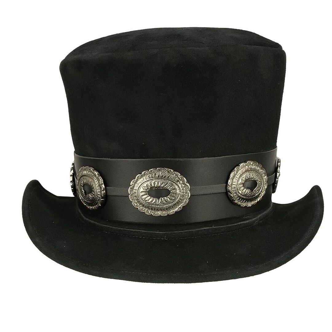Handmade Suede Leather Top Hat With Silver Conchos Western Cowboy ...