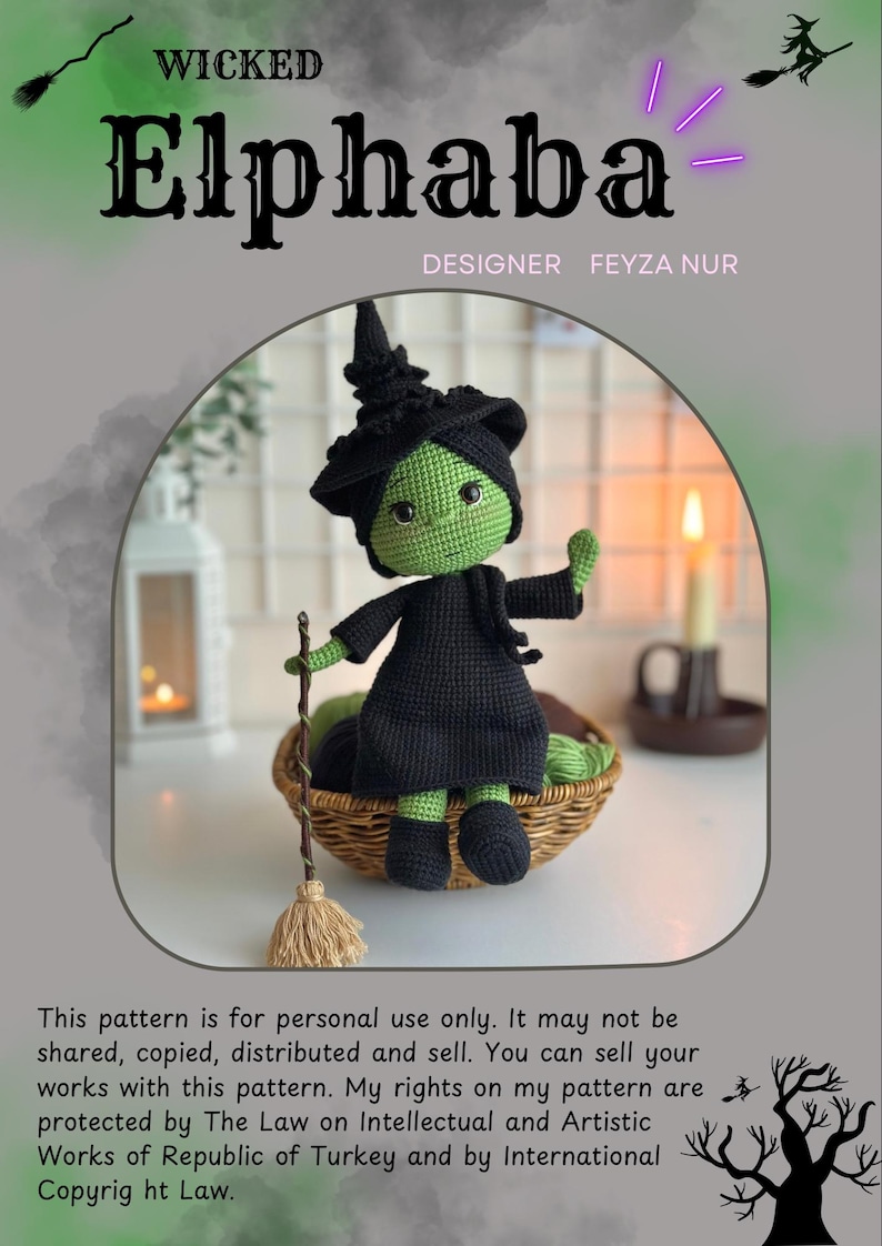 Amigurumi Elphaba Wicked Dolls Crochet Pattern – Halloween Witch Girl ...
